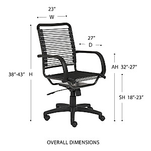 Euro Style Bungie High Back Adjustable Office Chair with Arms and Foam Top Cover, Black Bungies with Graphite Black Frame