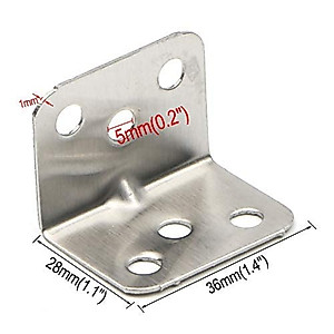 Pxyelec 20pcs L Bracket, Stainless Steel Right Angle Code Corner Brace Joint Bracket Angle, 6 Hole, 36mm x 28mm x 1.0mm (Thick)