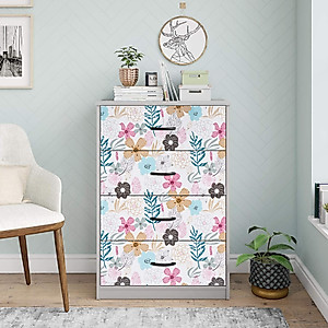 Mecpar Floral Wallpaper 17.71'' x 118'' Perennial Blooms Peel and Stick Vinyl Self Adhesive Removable Waterproof Wallpaper for Bathroom Cabinet Prepasted Decorative