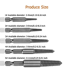 YUENTOEN Stripped Screw Extractor - 5pcs HSS Easy Out Broken Bolt Extractor Kit with Extension Screw Holder, Damaged Bolt Water Pipe Remover Set Power Drill Bit Tool for Screw or Bolt 1/8 to 3/4 inch