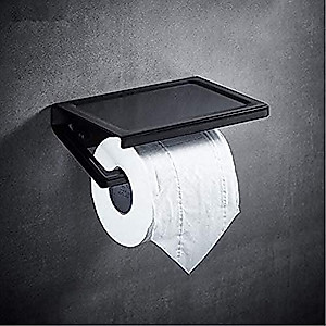 Paper Towel Holders Aluminum Toilet Paper Holder Black Toilet Tissue Holder with Phone Storage Shelf Bathroom Accessories Thicken Toilet Paper Storage Toilet roll holde