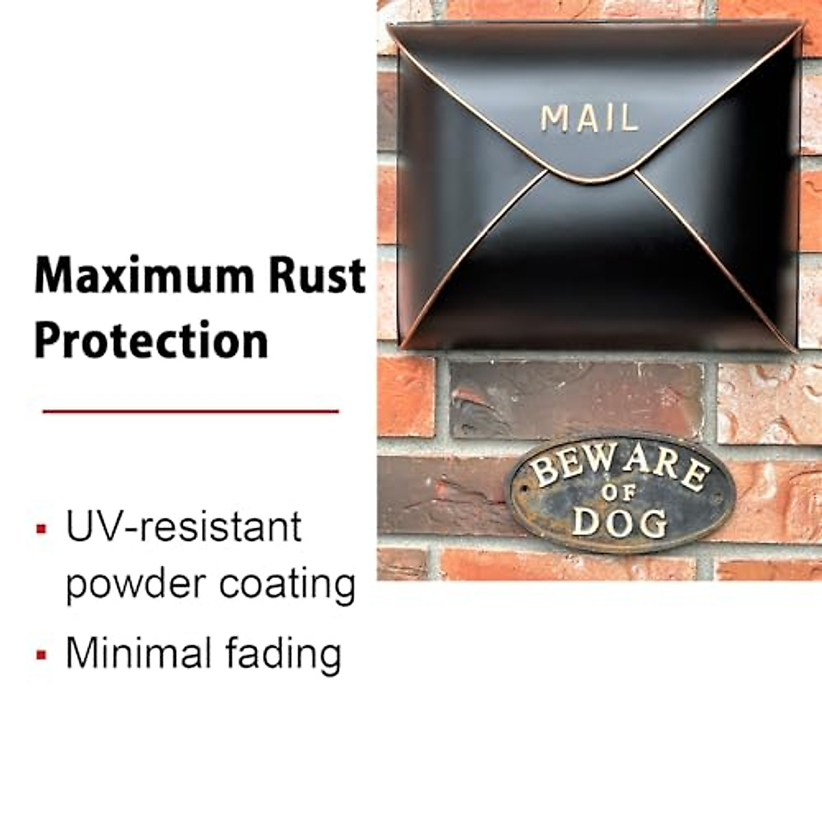 NACH Black Mailbox Wall Mount, 12.5 x 5 x 10 inch Wall Mount Mailboxes for Outside, Waterproof Mailboxes for Outside - Envelope Mailbox