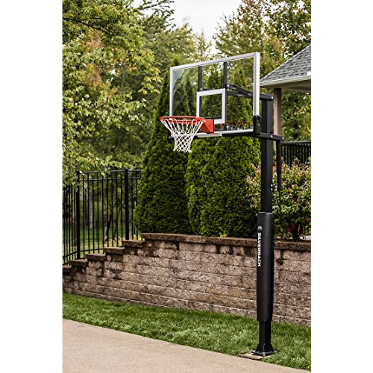 Silverback 60" In-Ground Basketball System with Adjustable-Height Tempered Glass Backboard and Pro-Style Breakaway Rim