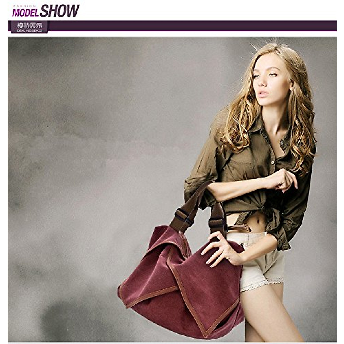 Canvas Sling Purses Large Shoulder Bags for Women with Multi Pockets for Hiking Picnic Travel Handbag (Retro Red)