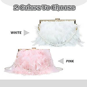 Emprier Feather Pearl Clutch Purses For Women Pearl Chain Shoulder Bag Wedding Party Evening Dress Bag