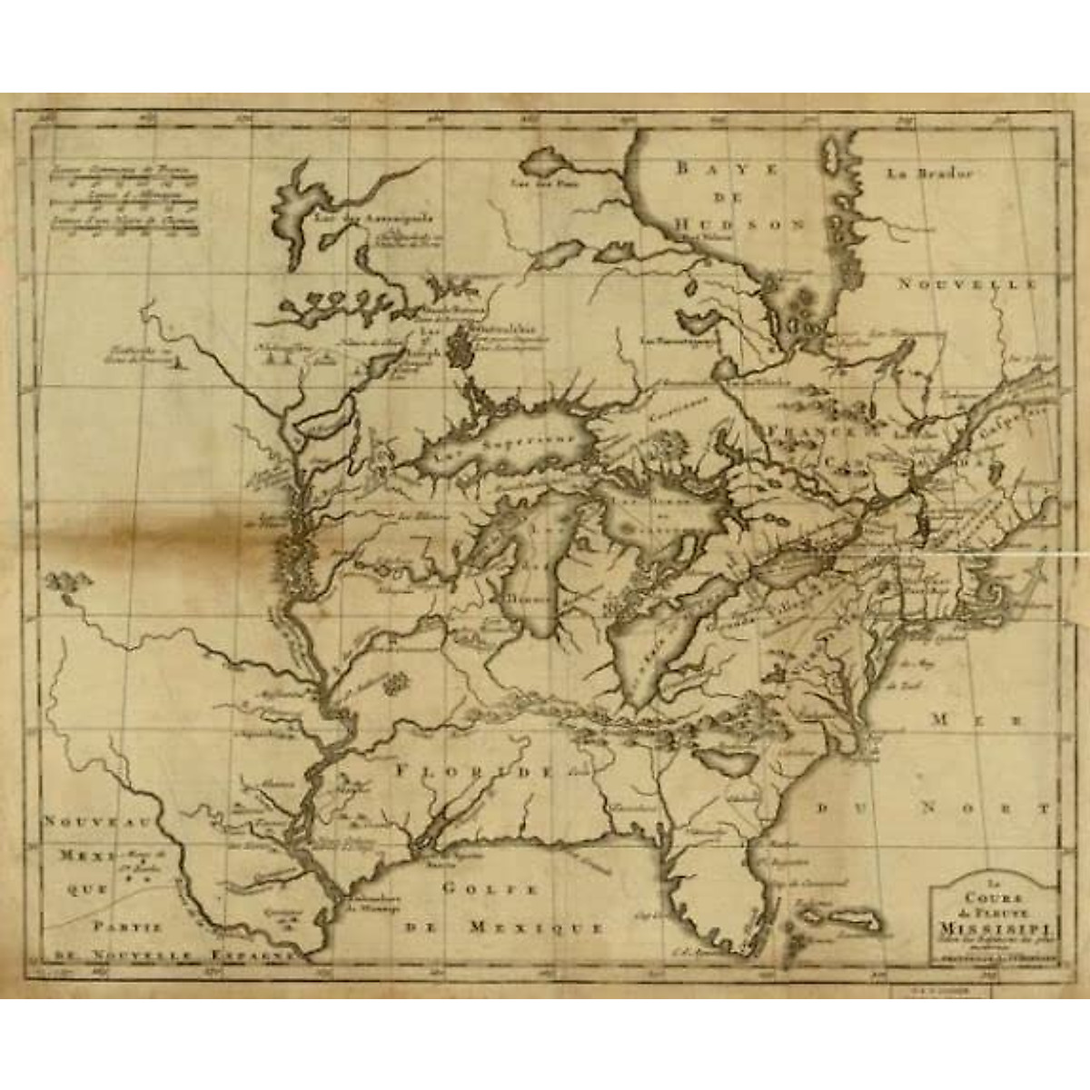 INFINITE PHOTOGRAPHS 1737 Map| Mississippi River Valley|North America|United States| Le Cours du fleuve Mis