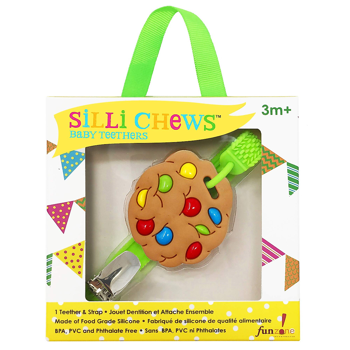 Silli Chews Baby Teething Cookie Biscuit Silicone Infant Teething Toy with Clip and Holder for Babies - Best Natural Silly Chew Toys Infant Teether for Boys or Girls