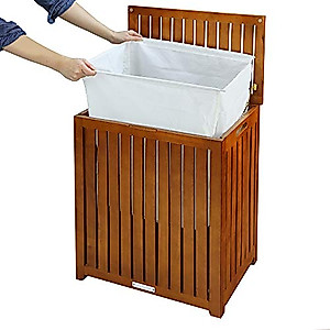Oceanstar Solid Wood Spa Laundry Hamper 24.75 in high x 20 in Wide x 13.25 in deep, Brown