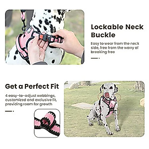 FURRYFECTION No Pull Vest Harness, Reflective with Leash No Choke Soft Padded, Adjustable Front Lead Dog Harnesses with Seat Belt for Small Medium Large Dogs, Pink, L