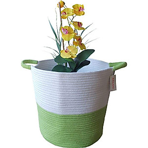 Apajou Large Cotton Rope Basket (12.5” x 16” x 15”) - Round Woven Storage Organizer Baby Basket Bin with Sturdy Handles - for Blankets, Toys, Laundry, Nursery, and More