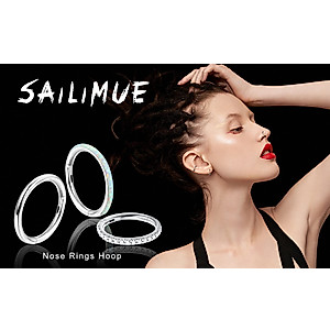 SAILIMUE 3 Pcs Surgical Steel Nose Rings Hoop for Women 18G 16G Clicker Hinged Segment Septum Lip Nose Rings Helix Cartilage Conch Rook Earrings Piercing Jewelry Diameter 8mm 10mm