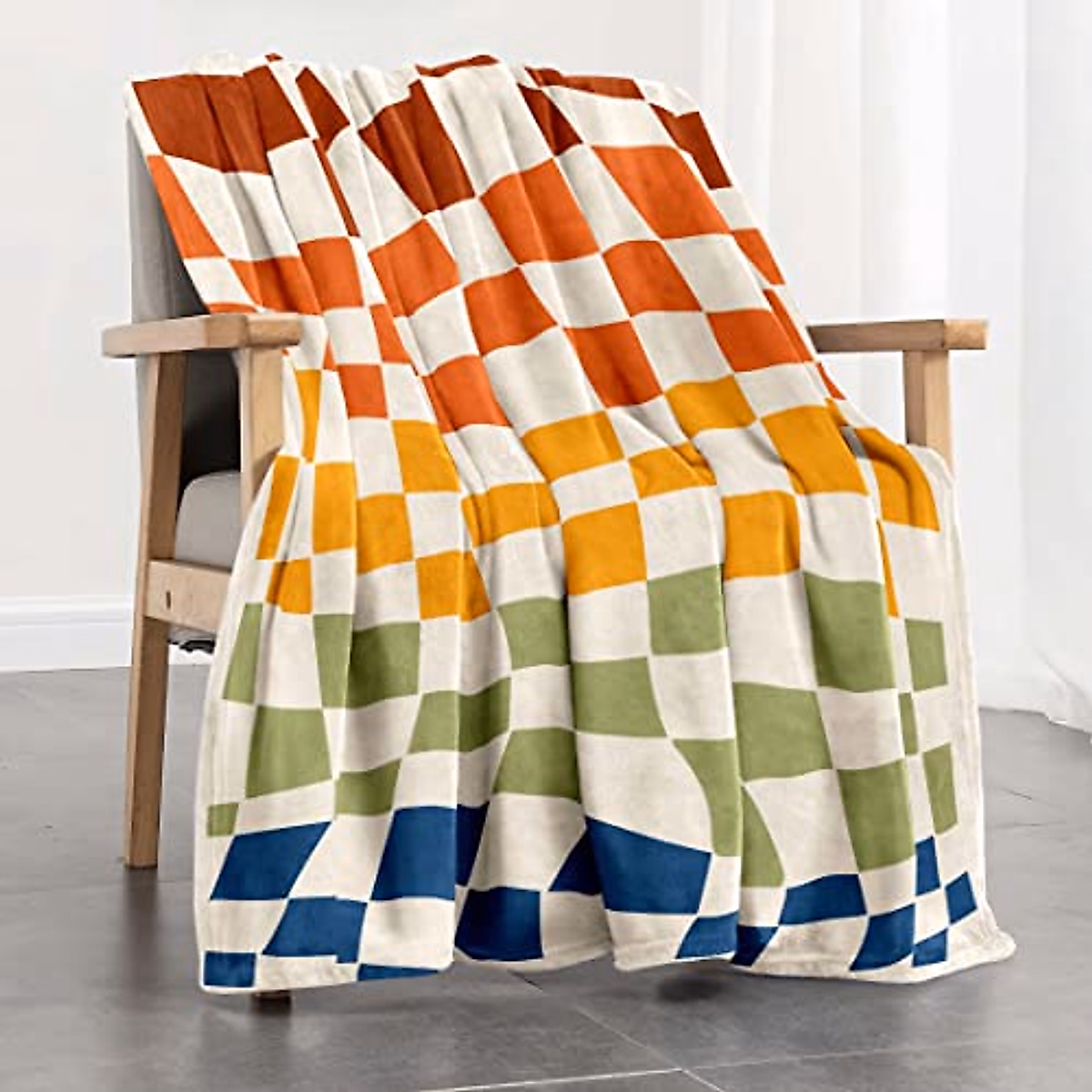 Checkerboard Throw Blanket,Ultra-Soft Flannel Blanket,Colorful Twist Blanket for Couch,Abstract Grid Fuzzy Throw Blanket,Lightweight Blanket for All Seasons Sofa,(Gradient,Blue and Brown 49"x 61")