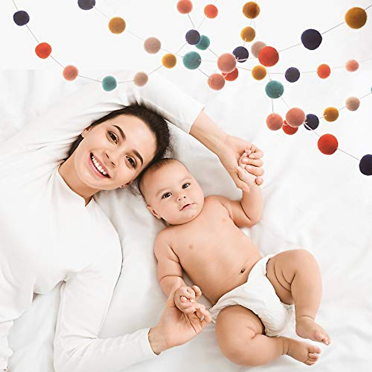 Glaciart One Felt Ball Garland - Pom Pom Garland - 12 Feet, 40 Balls, 6 Arizona Colors, Pom Pom Decorations, Nursery Decor, Bunting, Birthday Party Decorations, Easter, Photo Prop