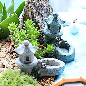 1PC Micro Landscape Miniature Ornaments Mini Retro Pond Tower Craft Fairy Cottage Figurines Toys Pool Resin Decoration for Garden Decor Color Random(4.5x5.5cm)