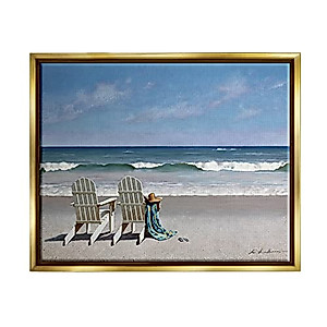 Stupell Industries Two White Adirondack Chairs on the Beach, Design by Zhen-Huan Lu