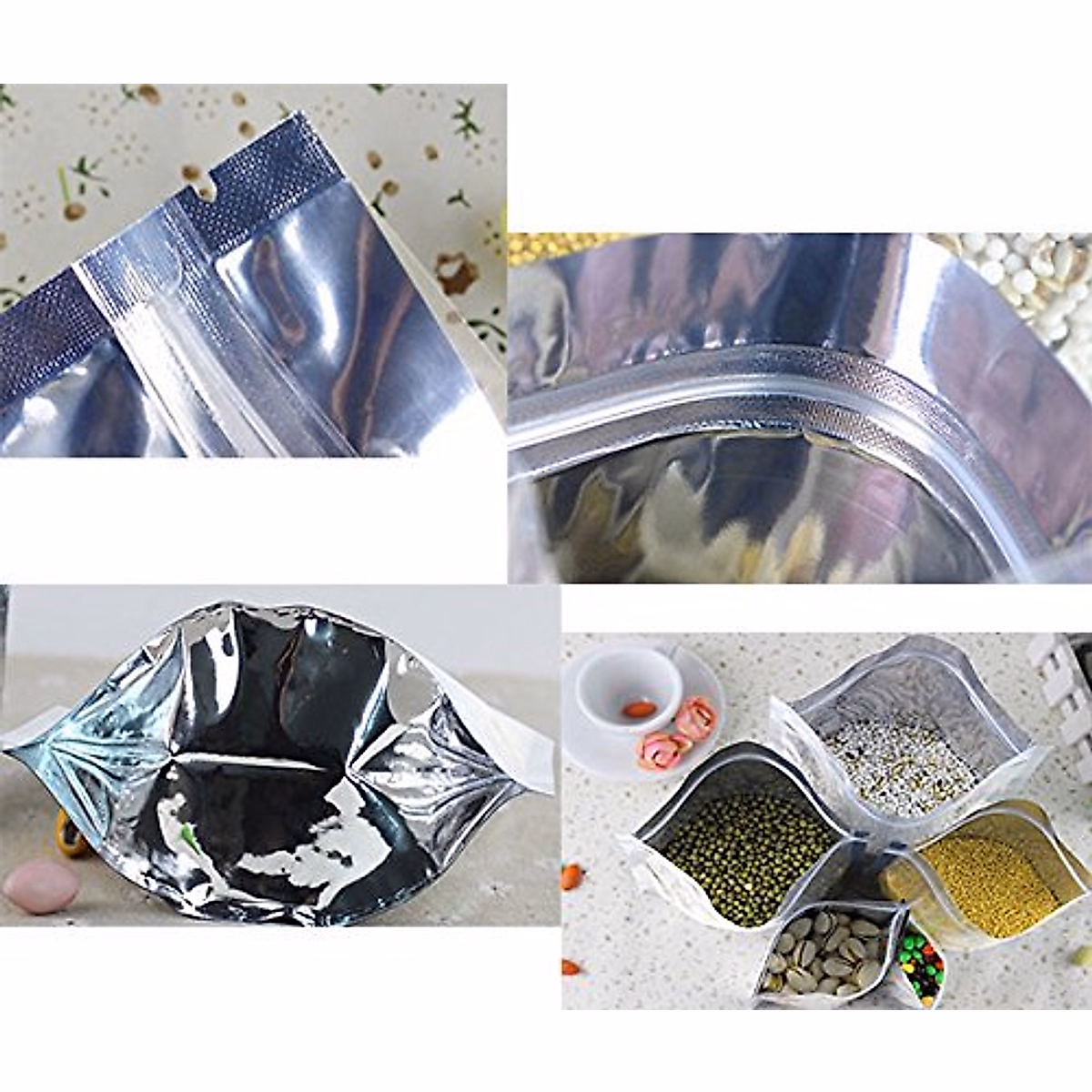 SumDirect Reusable Aluminium Foil Zip Lock Stand Up Food Pouches Bags with Notch for Food Storage 3.5x5.9 Inches, 2.8oz, Pack of 50