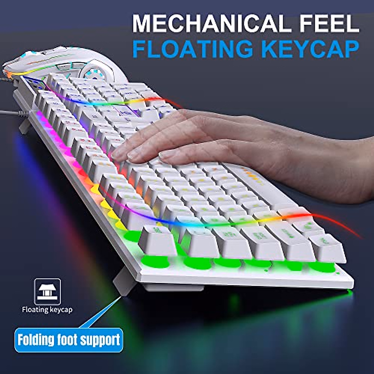 DGG Gaming Keyboard and Mouse and Gaming Headset & Mouse Pad,RGB Backlight Bundle for PC Gamers Gift Users_4 in 1 White Edition