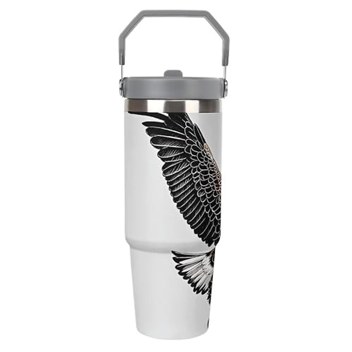 WITHSBKK 30oz Car Cup Sketch of Bald Eagle Diving Printed with Portable, Stainless Steel Travel Mug, Vacuum Insulated Tumbler And Straw, Leakproof for Car & Outdoor, UV Printed Design