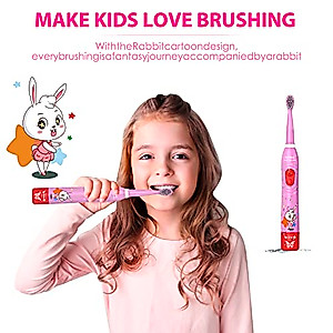 CHAIN PEAK Kids Sonic Electric Toothbrush, Rechargeable Smart Toothbrush for Children Toothbrush for Toddlers Age 3-12 with 30s Reminder, 2 Mins Timer, 6 Modes, 6 Brush Heads, Wall-Mounted Holder