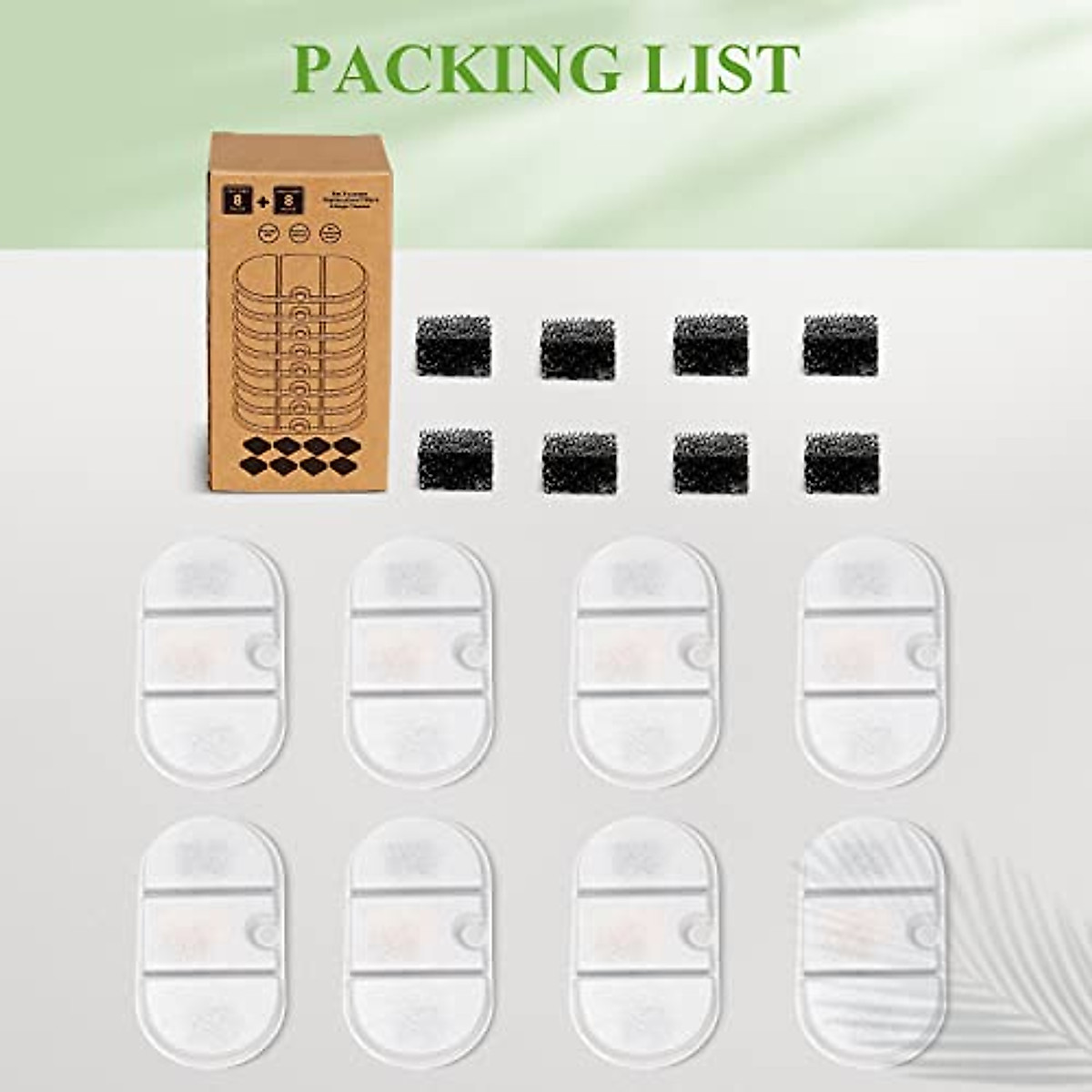 8 Pack Cat Water Fountain Filters with 8 Sponges, Pet Water Fountain Replacement Filter for 71oz/2.1L PLWF002 Capsule Cat Water Fountain, Pet Fountain Filter Set