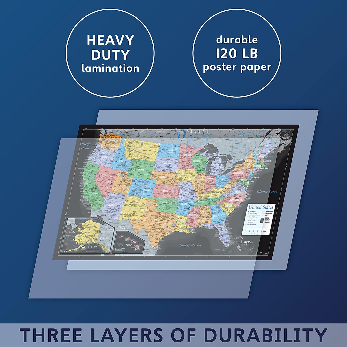 2 Pack - Laminated World Map & US Map Poster Set - Wall Chart Map of the World & United States - Made in the USA [Black]