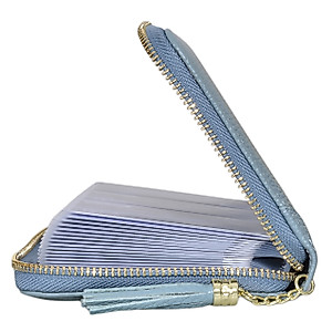Easyoulife Credit Card Holder Wallet Womens Zipper Leather Case Purse RFID Blocking (Light Blue)