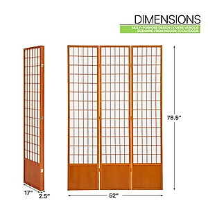 Magshion 3-Panels Room Dividers and Folding Privacy Screens 6.5ft High Oriental Small Grids Folding Screen Room Divider Separating Wall Freestanding Shoji Screen for Home Office