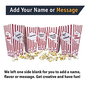 ViziY 32 Popcorn Boxes Red and White Striped-Retro Vintage Paper Movie Night Design-Theater Container Cup Holder-Carnival Party Decorations-Bottom Insert Card Helps Prevent Leaks Bonus-Emoji Stickers
