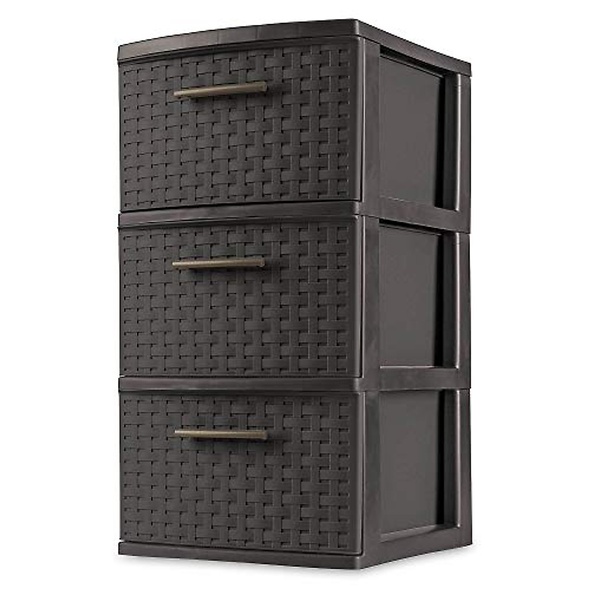 Sterilite 3 Drawer Wicker Weave Decorative Storage Tower, Espresso (2 Pack)
