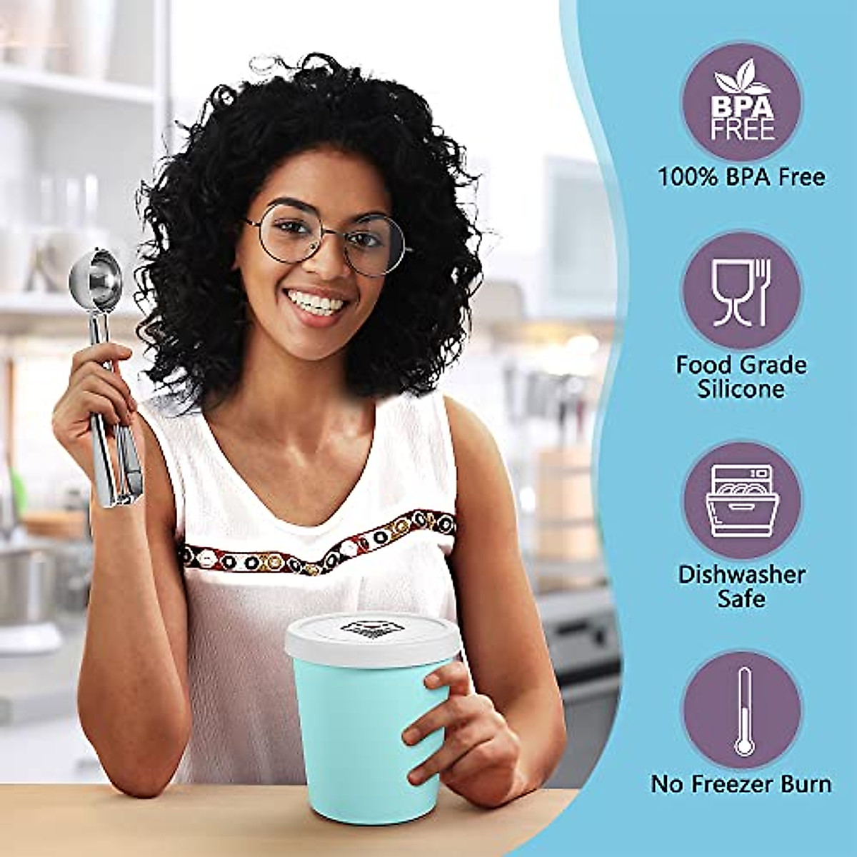 TTUBBIEZ Ice Cream Containers (2 Pack - 1 Quart Each), Ice Cream Containers for Homemade Ice Cream, Ice Cream Storage Containers for Freezer, 1 Quart Freezer Containers for Ice Cream Storage - Mint Chip