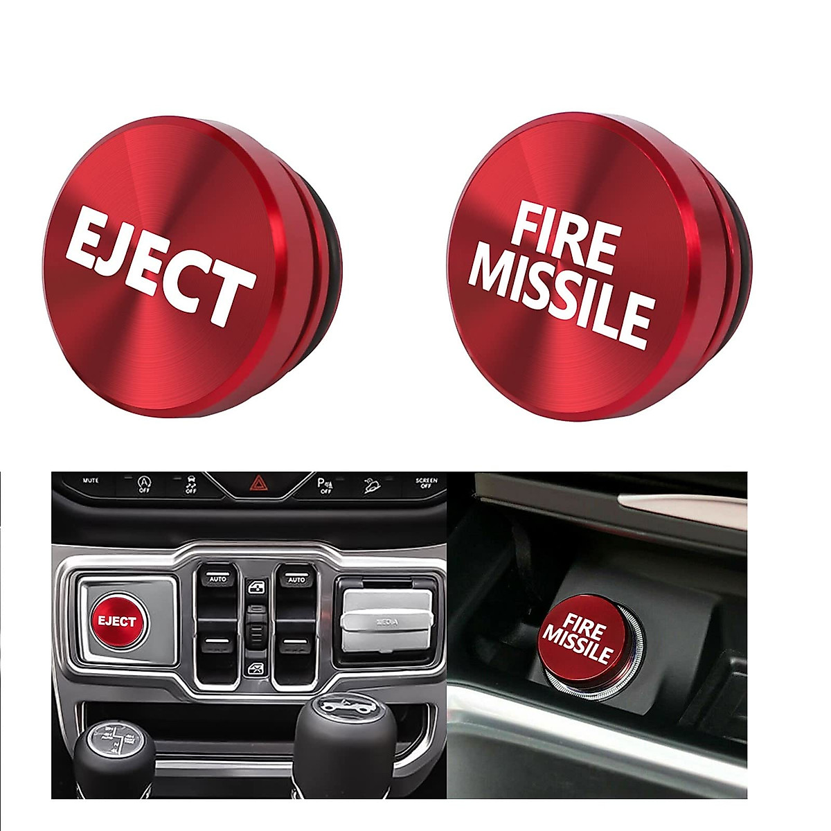 Xotic Tech Eject and FIRE Missile Cigarette Lighter Push Button Plug Replacement Cover, Aluminum Red, Fit Cars Trucks SUVs with 12V Power Source