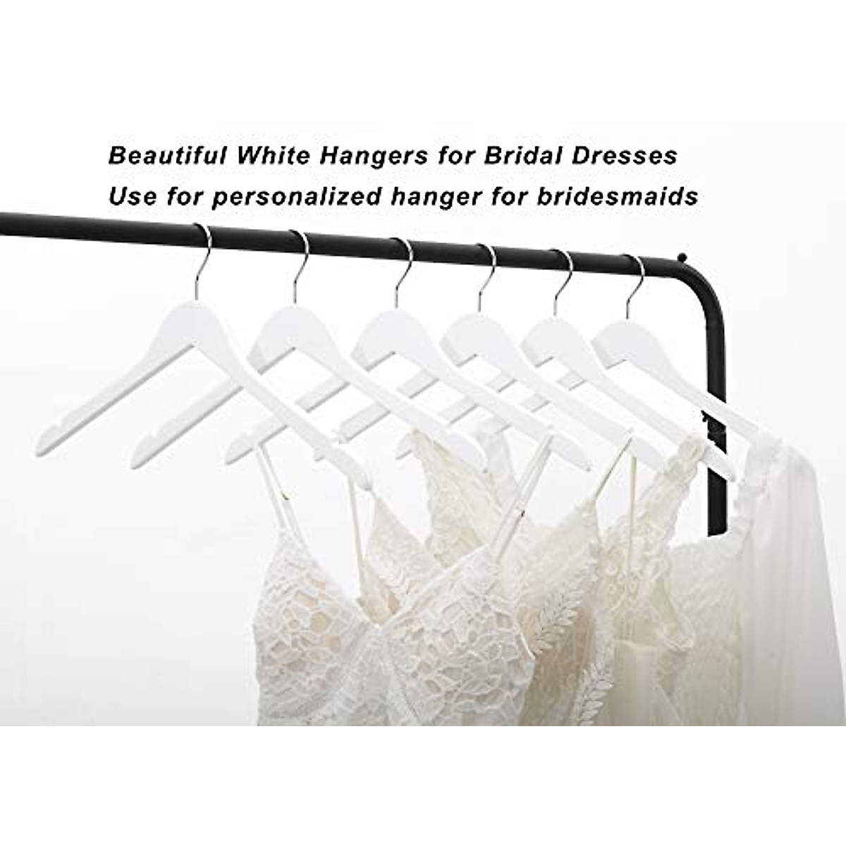 Premium Solid Wood Bridal Wedding Dress Hangers, Beautiful Wooden Shirt Suit Coat Jacket Clothes Hangers-360° Strong Swivel Hook-Extra Smooth Finish-Smoothly Cut Notches-10 Pack- White Color LM01B