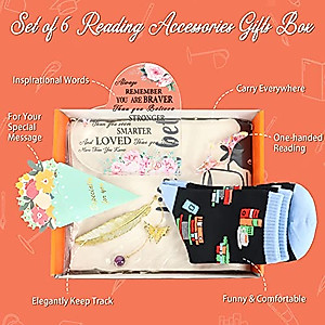 Book Lovers Gifts for Women, Perfect Set of 6 Reading Accessories Gift Box Includes a Tote Bag, Reading Socks, Bookmark & More for Reader Teacher Student Friend Family