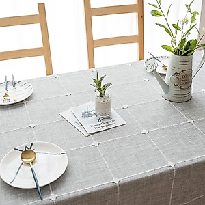 Oubonun Cotton Linen Rectangular Table Cloth, Wrinkle Resistant, Waterproof Tablecloth, Washable Farmhouse Table Cover with Tassels for Kitchen Dining Party, 55''x102'', 8-10 Seats, Grey