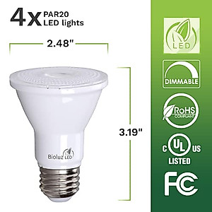 Bioluz LED PAR20 LED Bulbs 3000K 90 CRI 5.5W = 75W Replacement Soft White Dimmable Spot Light Bulb E26 Base 40 Degree Beam Angle UL Listed & Title 20 4-Pack