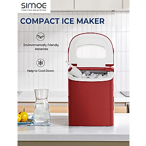 SIMOE Electric Ice Maker Machine for Countertop, 26-1/2 LBS/24 H Ice Making Machine with 9 Ice Cubes Ready in 6 Min, Portable Ice Cube Machine with Scope & Basket (Red)
