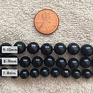 Pearl Romance ROUND Black Strand Pearl Necklace Bracelet Stud Earrings 3pc set 16 Inch Choker Length Genuine Cultured Freshwater Large 9mm 10mm