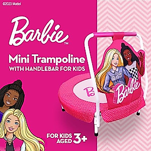 Barbie Hearts Mini Trampoline, Indoor Kids Trampoline for Toddlers with Handle, Featuring Barbie and Friends