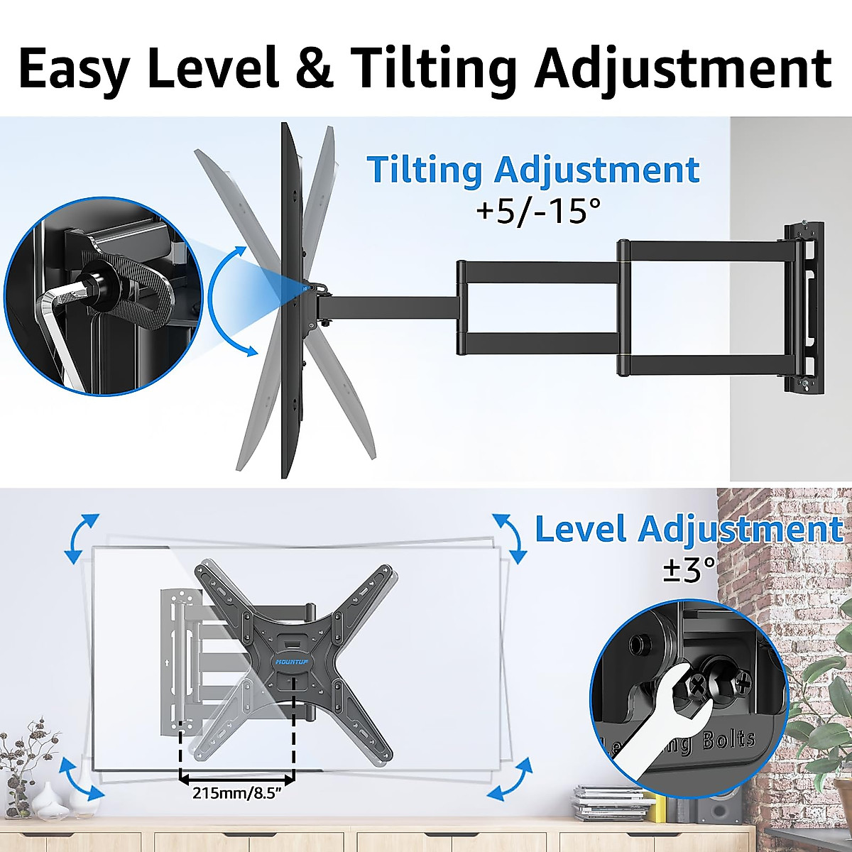 MOUNTUP Corner TV Wall Mount 30 inch Long Arm TV Mount for Most 26"-60" TVs, Full Motion TV Mount Articulating Wall Mount TV Bracket Max VESA 400x400mm, Smoothly Extendable, Holds up to 77 lbs MU0057