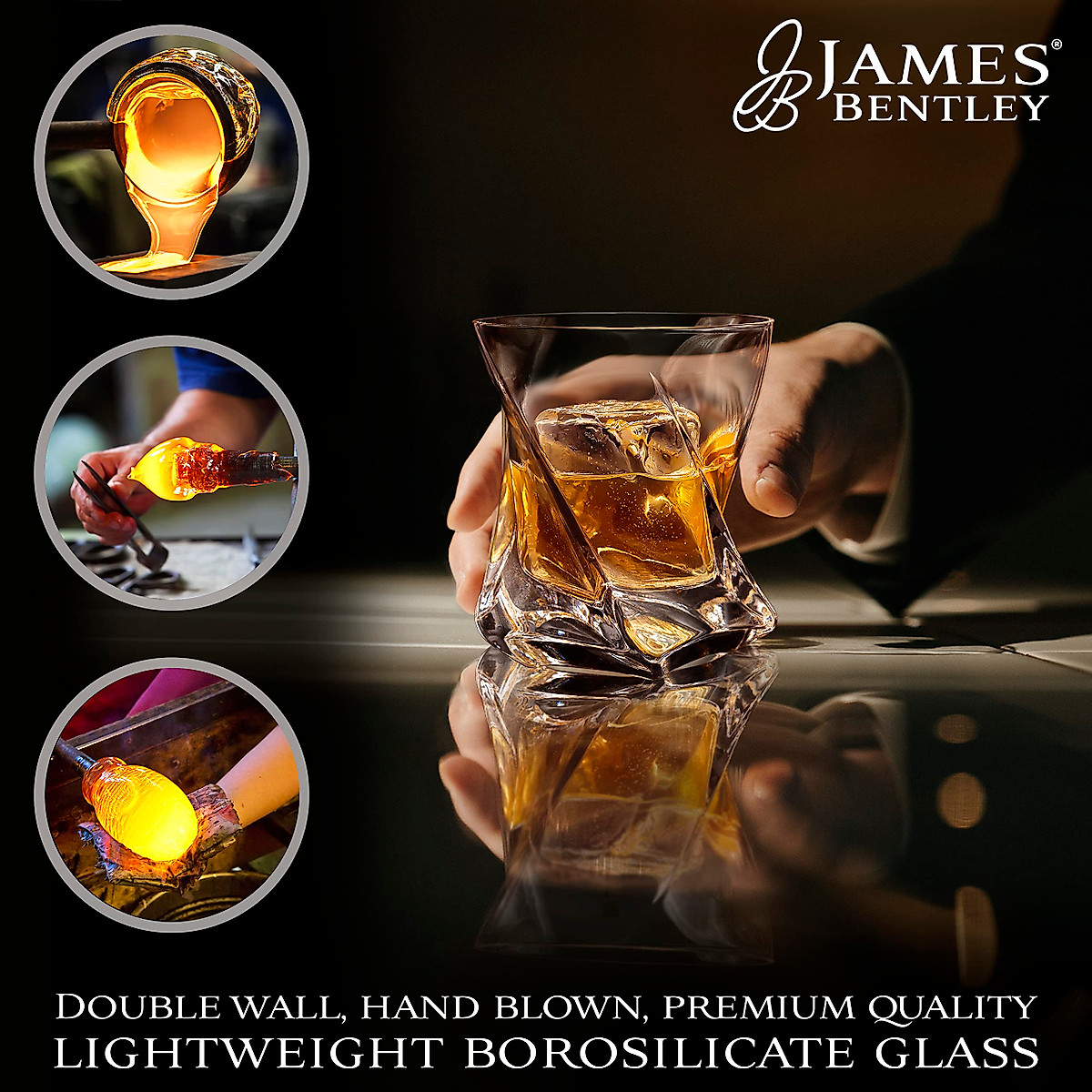 STAR Whiskey Glasses Heavy Tumbler – Elevate your Drinking Experience Whiskey Set of 2 Hand Blown, Cystal, Bourbon Glass (7oz) w/ Matching Ice Mold Glassware sets gifts for Men, Rock Glasses