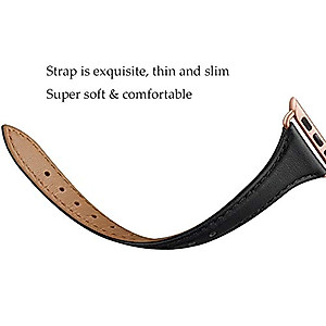 WFEAGL Leather Bands Compatible with Apple Watch Band 38mm 40mm 41mm Women, Top Grain Leather Strap Slim & Thin Replacement Wristband for iWatch Ultra SE & Series 8 7 6 5 4 3 2 1 (Black/RoseGold)