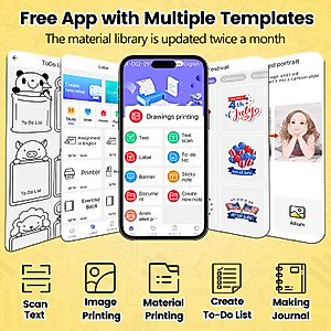 DOLEWA Mini Printer with 13 Rolls Sticker Paper, Sticker Printer, Portable Thermal Inkless Sticker Maker, Wireless Thermarote Label Printers for Photos, Study Notes, DIY, Journal, Memo (Black)