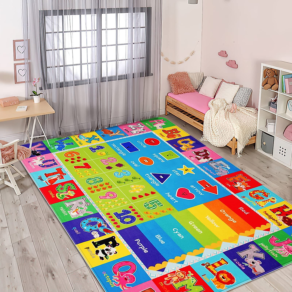 LTKOUGFAM Kids Play Rug for Playroom, Kids Play Mat ABC Educational Area Rug, Toddler Baby Playroom Mat, Alphabet Animal Soft Non-Slip Kids Rug Carpet for Boy Girl Bedroom (78.7X59 INCH Green)