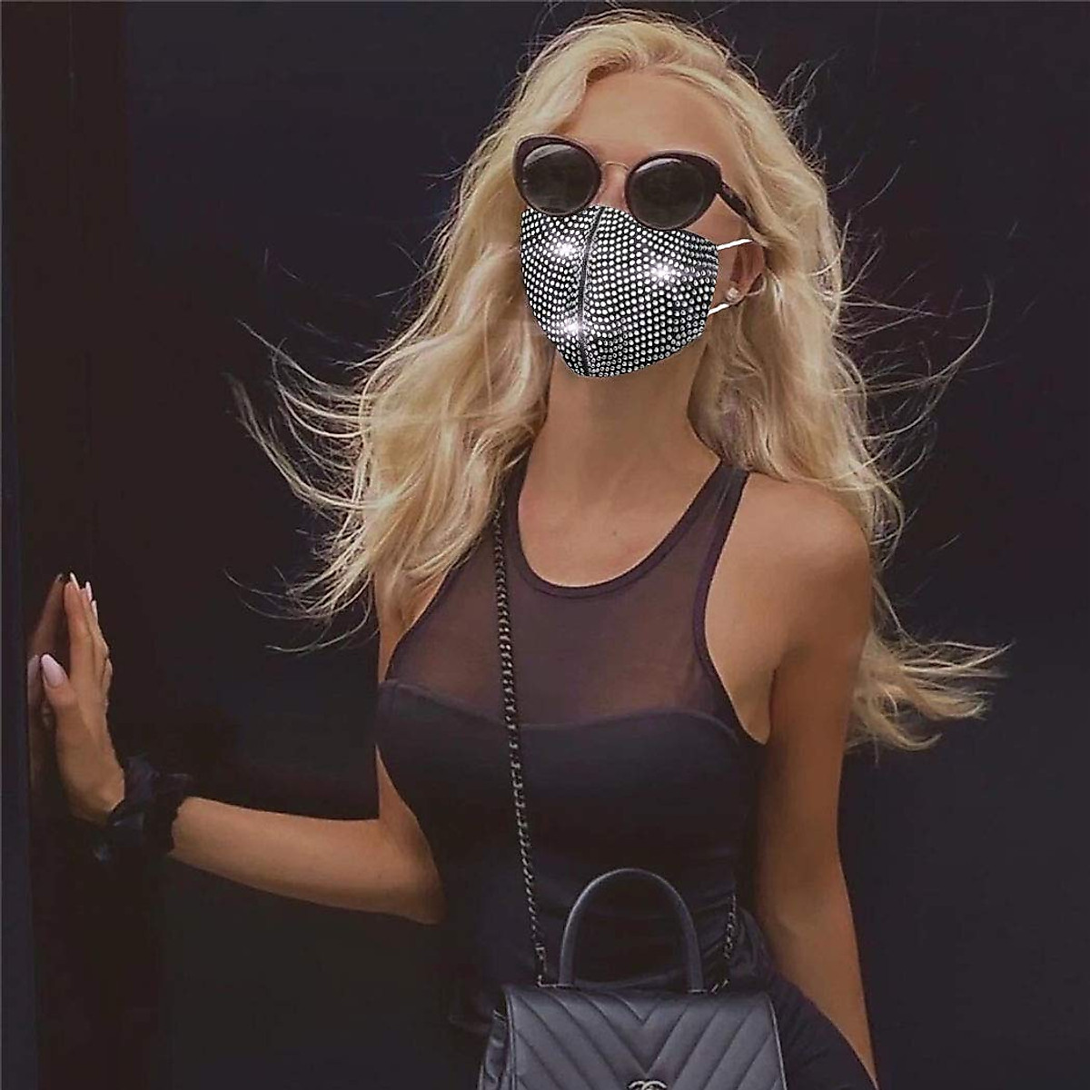 Urieo Fashion Sequins Face Mask Black Sparkly Rhinestones Masks Fashion Masquerade Halloween Masks Ball Party Nightclub Rave Festival for Women and Girls