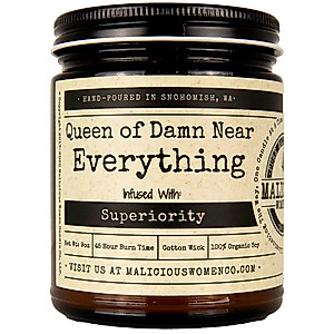 Malicious Women Candle Co - Queen of Damn Near Everything, Rebel Rose Infused with Superiority, All-Natural Soy Candle, 9 oz
