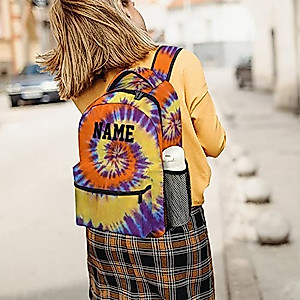 Aicihert Custom Orange Tie Dye Backpack Personalized Name Text Backpack Daypacks Customized BookBags School Bag for Student Boys Girls