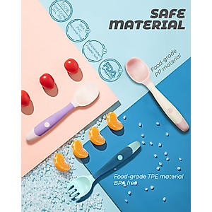 10 Pcs Toddler Utensils, Spoons and Forks Set with Bendable Handle, 5 Toddler Forks and 5 Toddler Spoons, Baby Feeding Set for Self Feeding, Silicone Spoons Forks for Kids, BPA Free