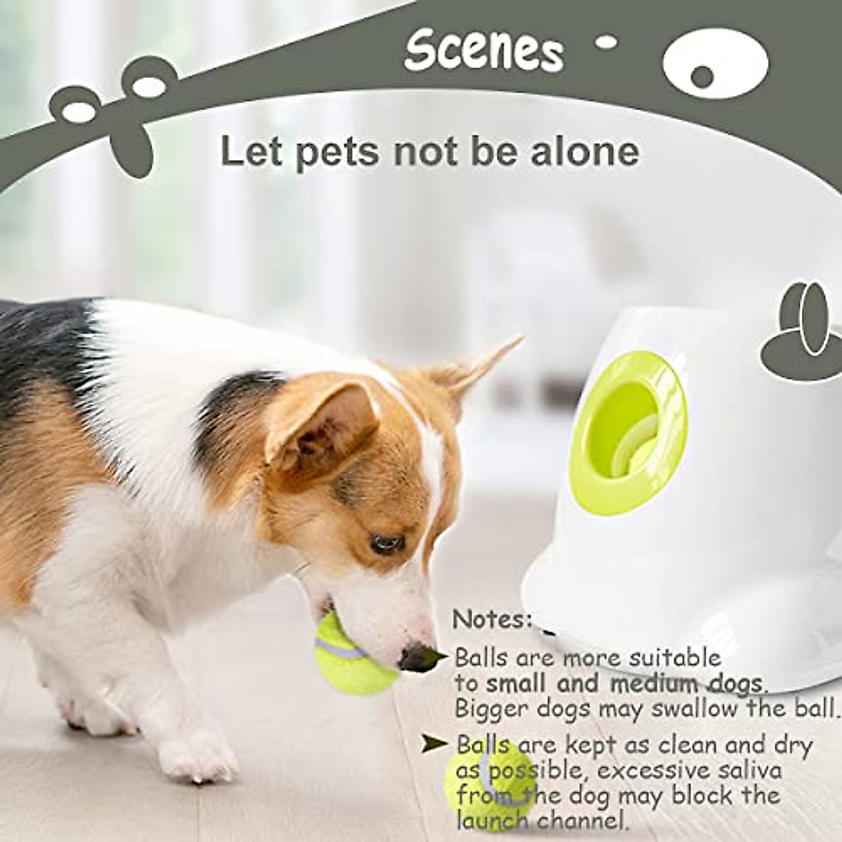 Piwerod Automatic Dog Ball Launcher, Tennis Ball Thrower Machine for Small and Medium Dogs, Interactive Dog Toys, 3PCS Tennis Balls Included (2 inch)