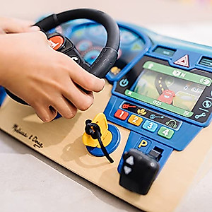 Melissa & Doug Vroom & Zoom Interactive Wooden Dashboard Steering Wheel Pretend Play Driving Toy - Kids Activity Board, Toddler Sensory Toys For Ages 3+