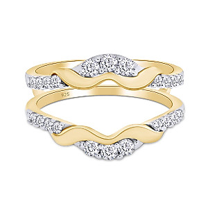 AFFY 1/3 Ct. Round Chevron Ring Guard Enhancer with Cubic Zirconia in 14K Yellow Gold Over Sterling Silver 0.33 Carat Ring Size-6